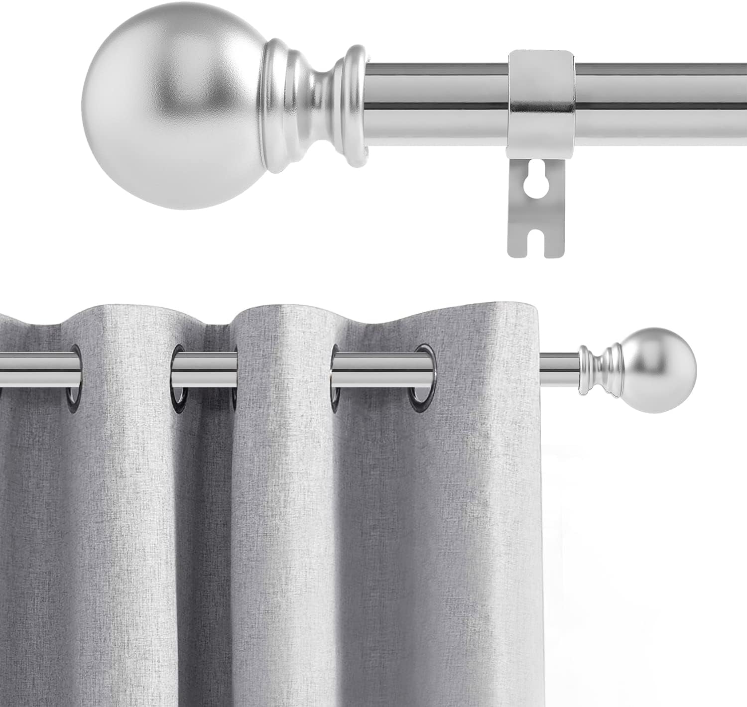 WIDYANA Silver Curtain Rods for Window 84 to 120 inches Adjustable 1 ...