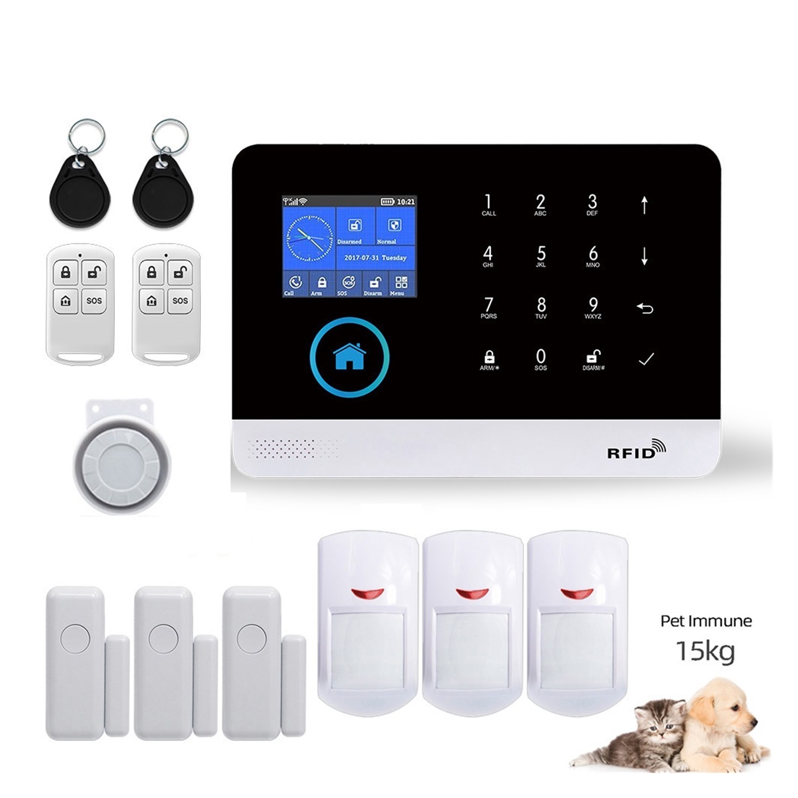 WIFI 4G Home Security Alarm System With Pet Motion Sensor Indoor Strobe ...