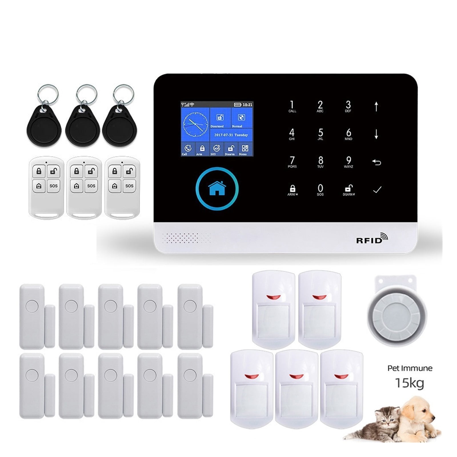 WIFI 4G Home Security Alarm System With Pet Motion Sensor Indoor Strobe ...