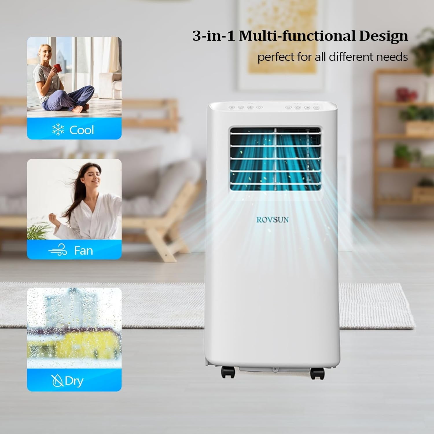 WIFI 8000 BTU Portable Air Conditioner 3-in-1 AC Unit Dehumidifier Fan ...