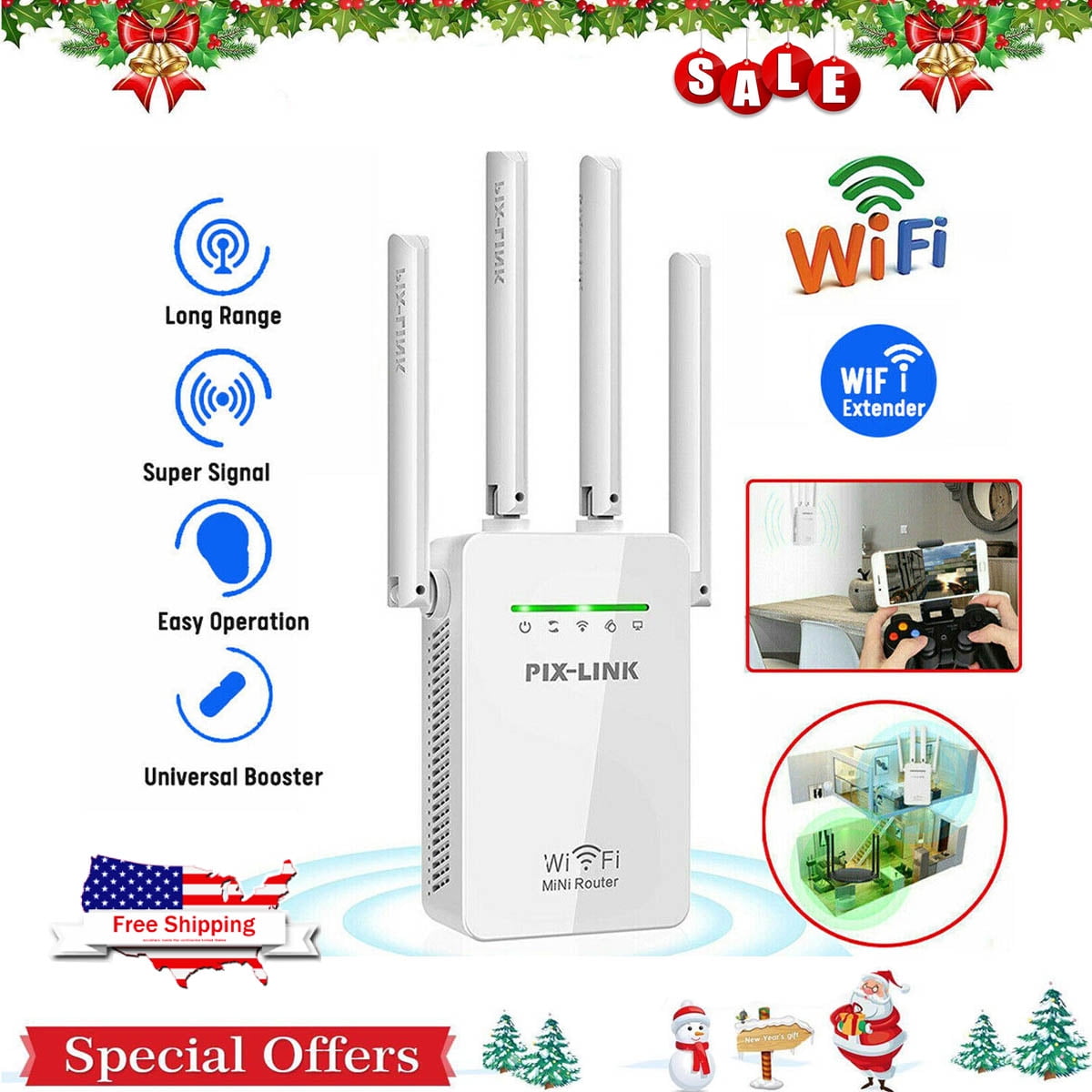 WIFI Range Extender Wireless Signal Repeater Network Internet Booster ...