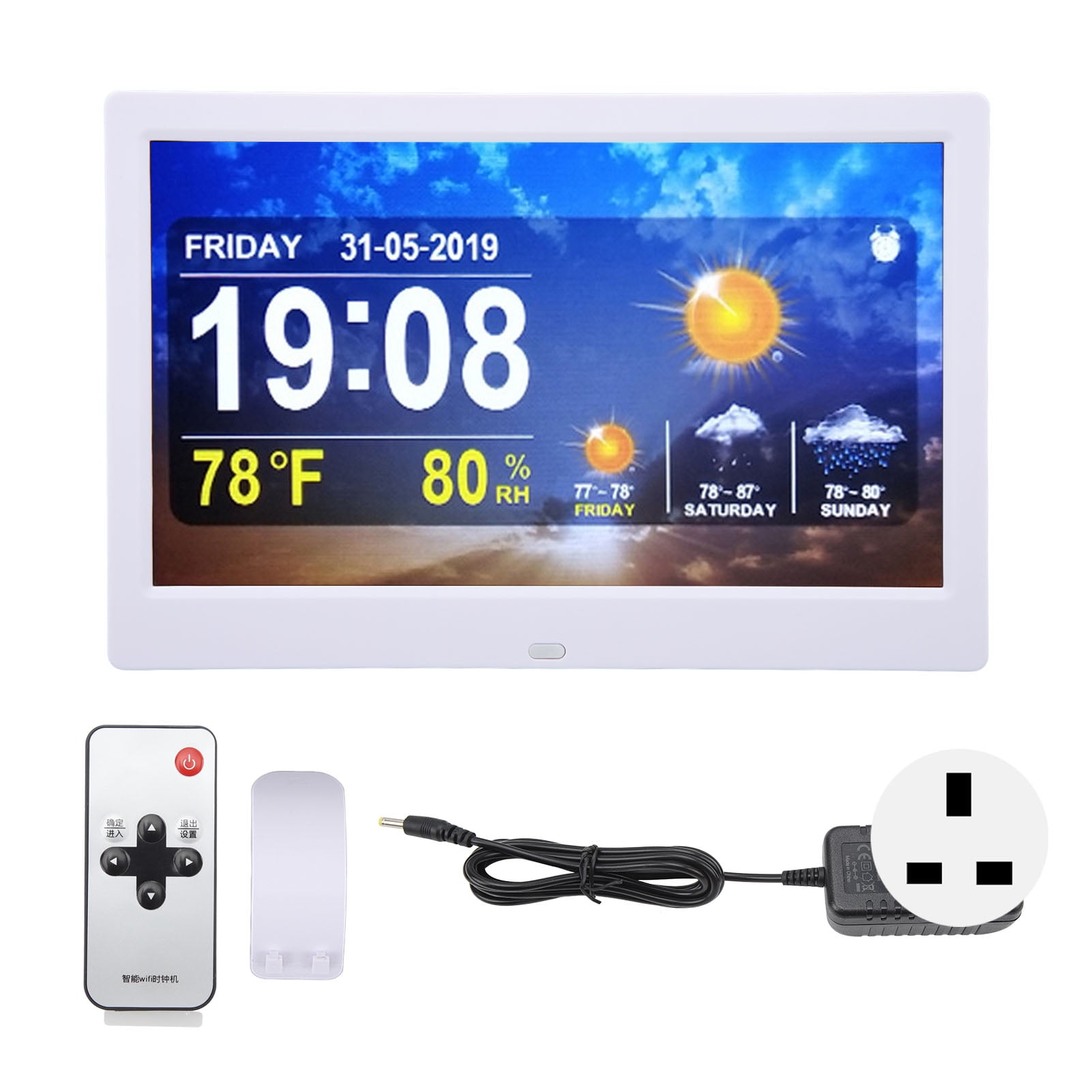 WIFI Weather Clock 10in 100?240V White Date Time Temperature Humidity ...