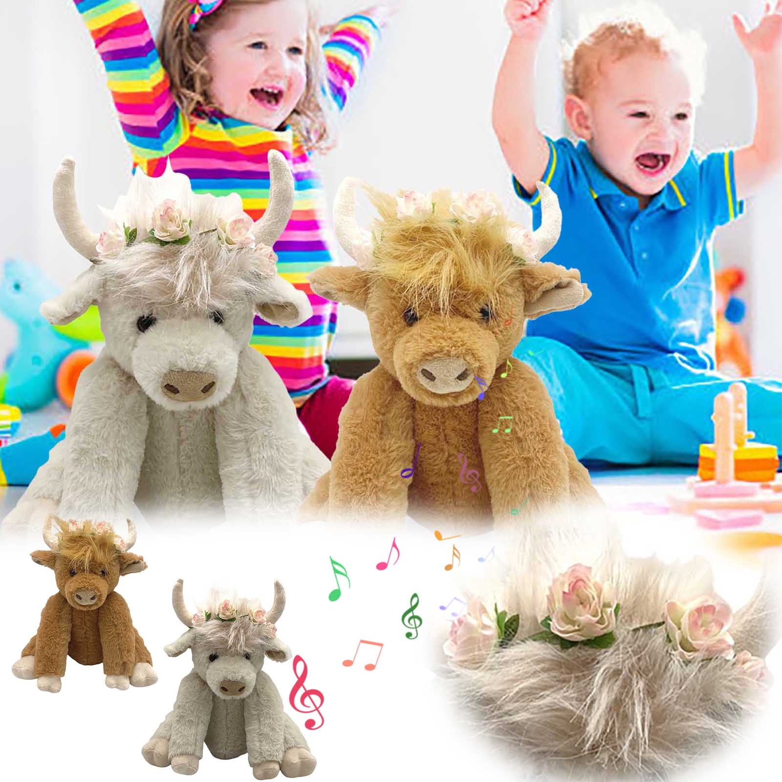 WIFKLSIIPG Cow Plushie Toy Poseable Joints Long Hair Squeaky Sound ...