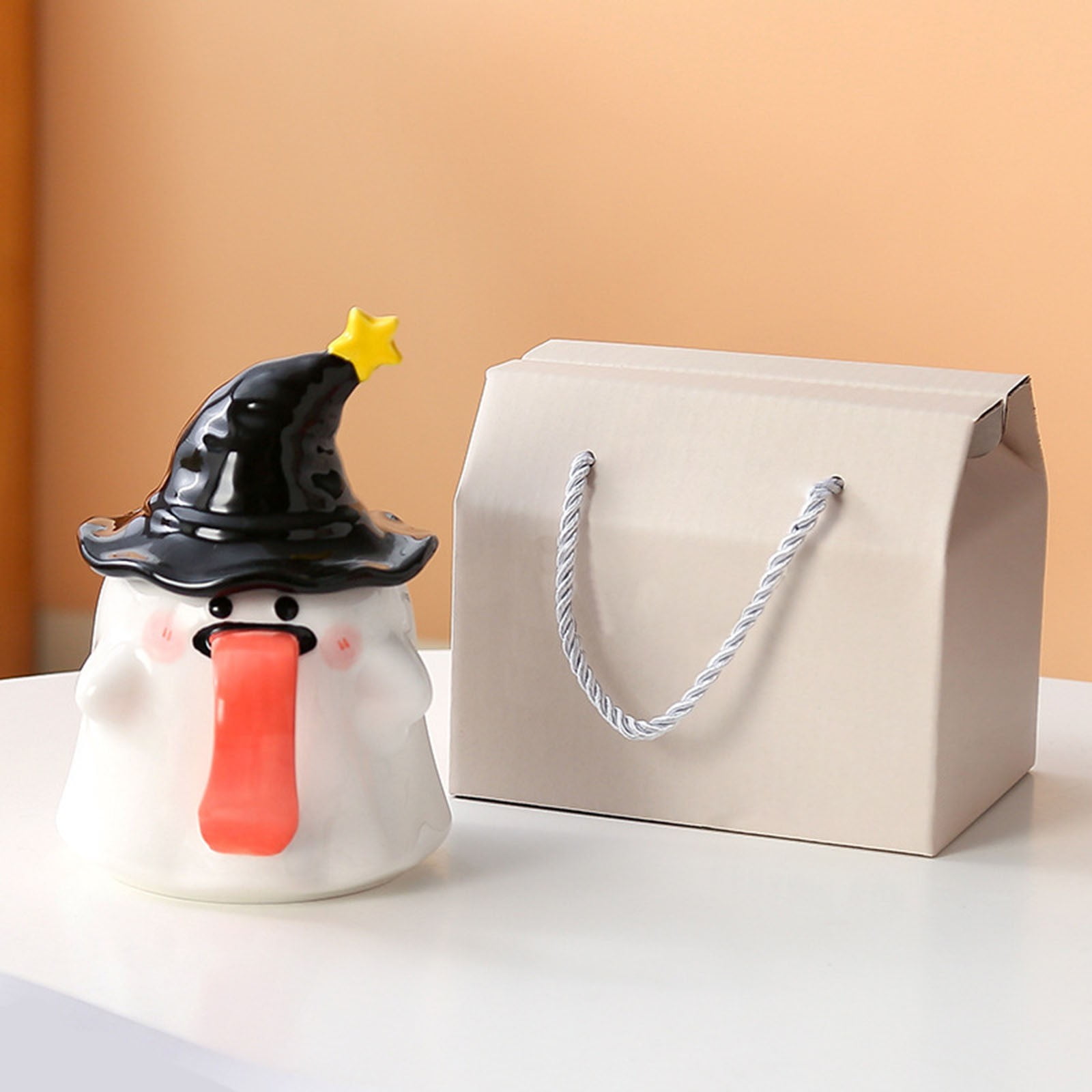 WIFKLSIIPG Cup with Witch Hat Cover Specter Cute Originality Tongue out ...