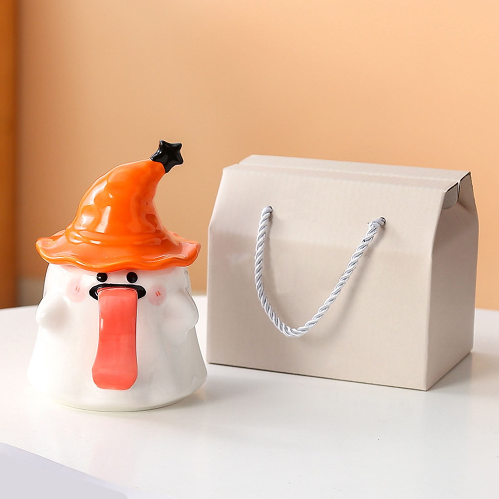 WIFKLSIIPG Cup with Witch Hat Cover Specter Cute Originality Tongue out ...