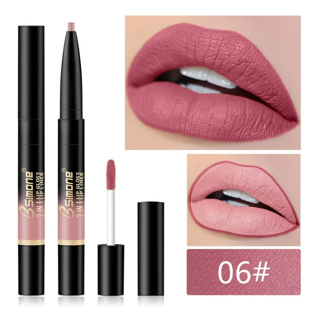 Wifklsiipg Double Head Automatic Lip Gloss Lip Liner Waterproofs Matt Velvet Lip Glaze