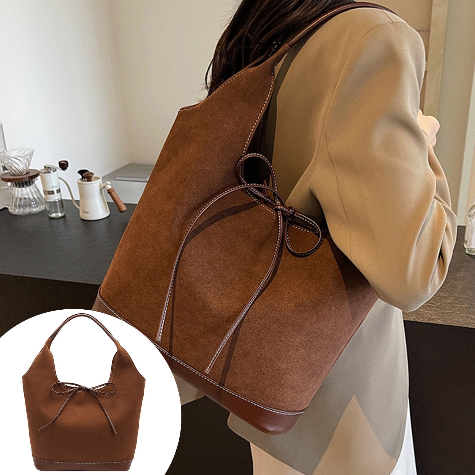 WIFKLSIIPG Leather Bags for Women Brown Purses Suede Purse Slouchy Tote ...