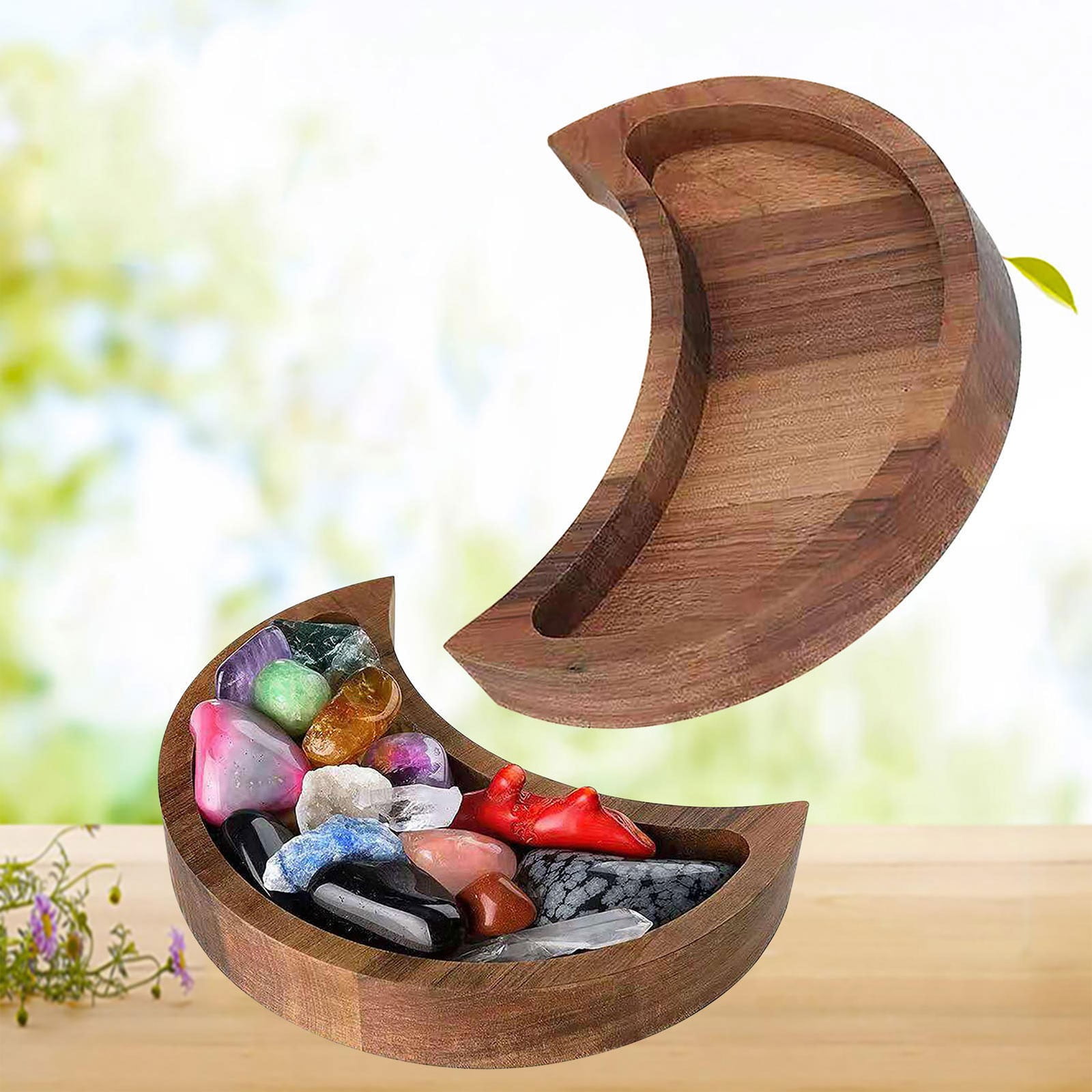 WIFKLSIIPG Moon Tray Holder and Display Wood Tray for Stones and ...