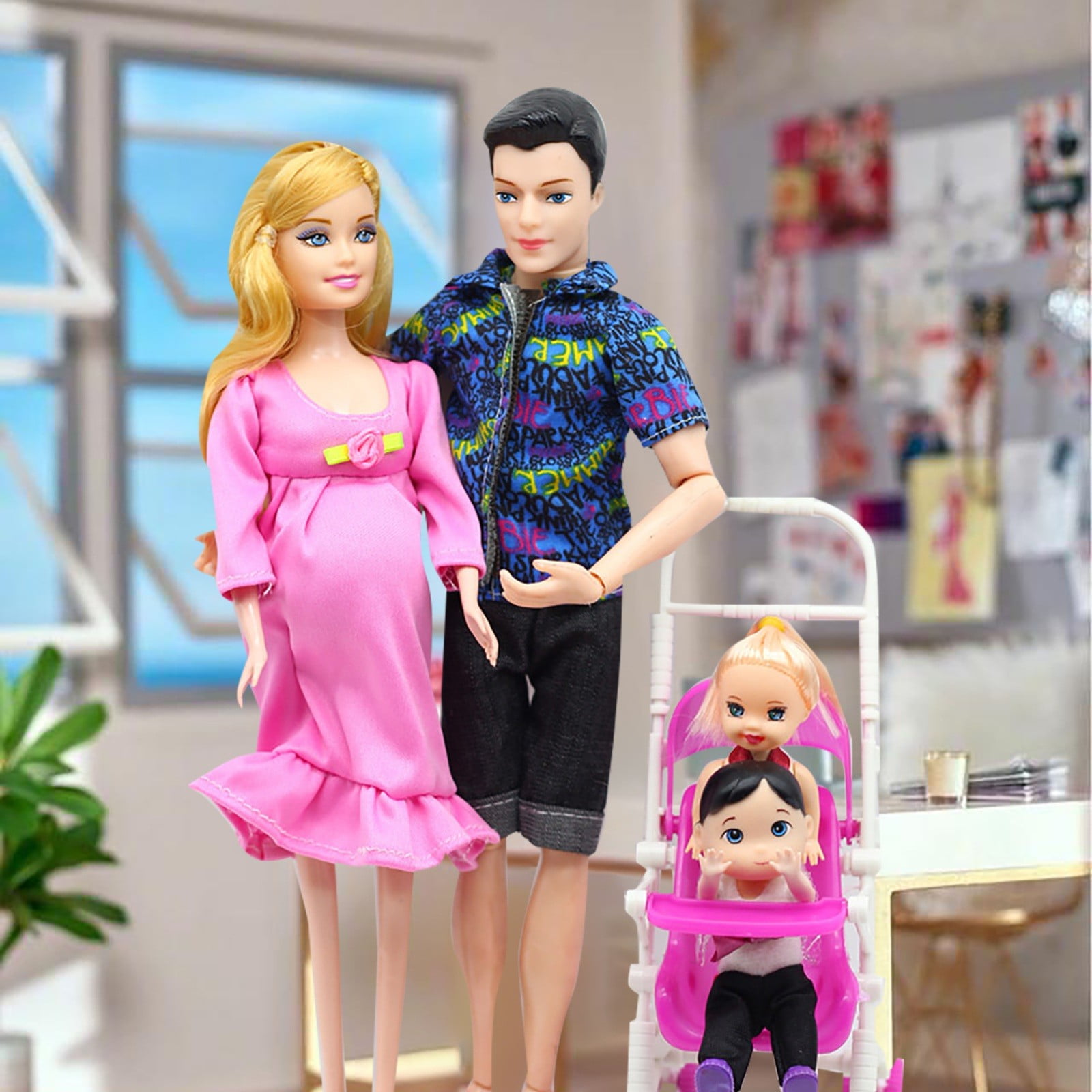 WIFKLSIIPG Pregnant Doll Family Set Little Girl Little Boy Mommy Daddy ...