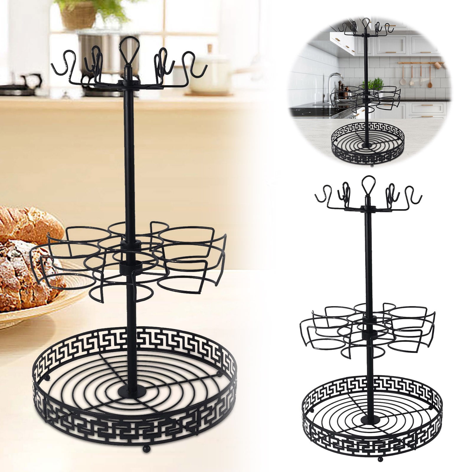 WIFKLSIIPG Steel Cup Tree 360 Rotating Rack Coffee Mug Stand Space ...