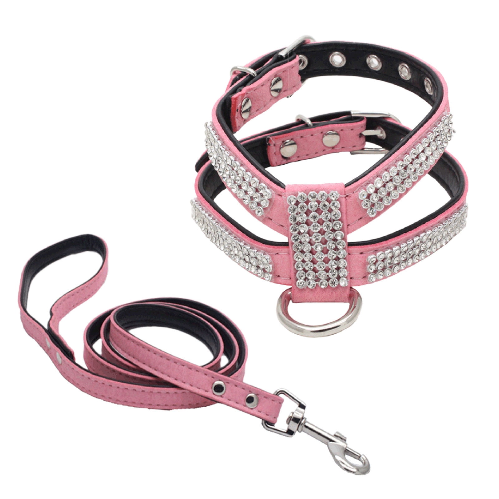 WIFKLSIIPG Suede Leather Rhinestone Pet Harness and Leash Set for Small ...