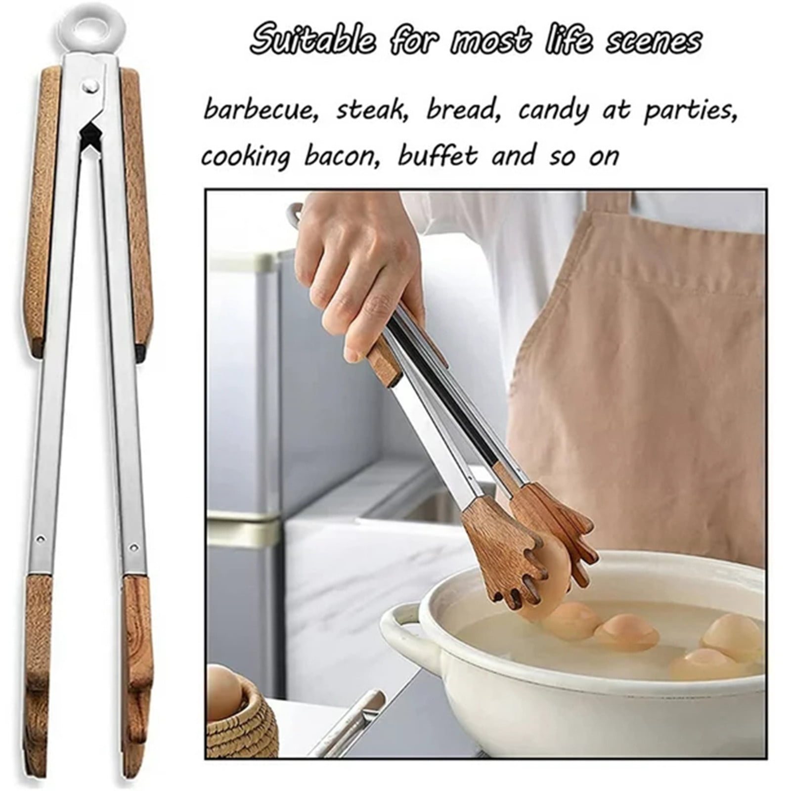 WIFKLSIIPG Wooden Kitchen Tongs Clamp Cooking Tongs Non Stick High ...