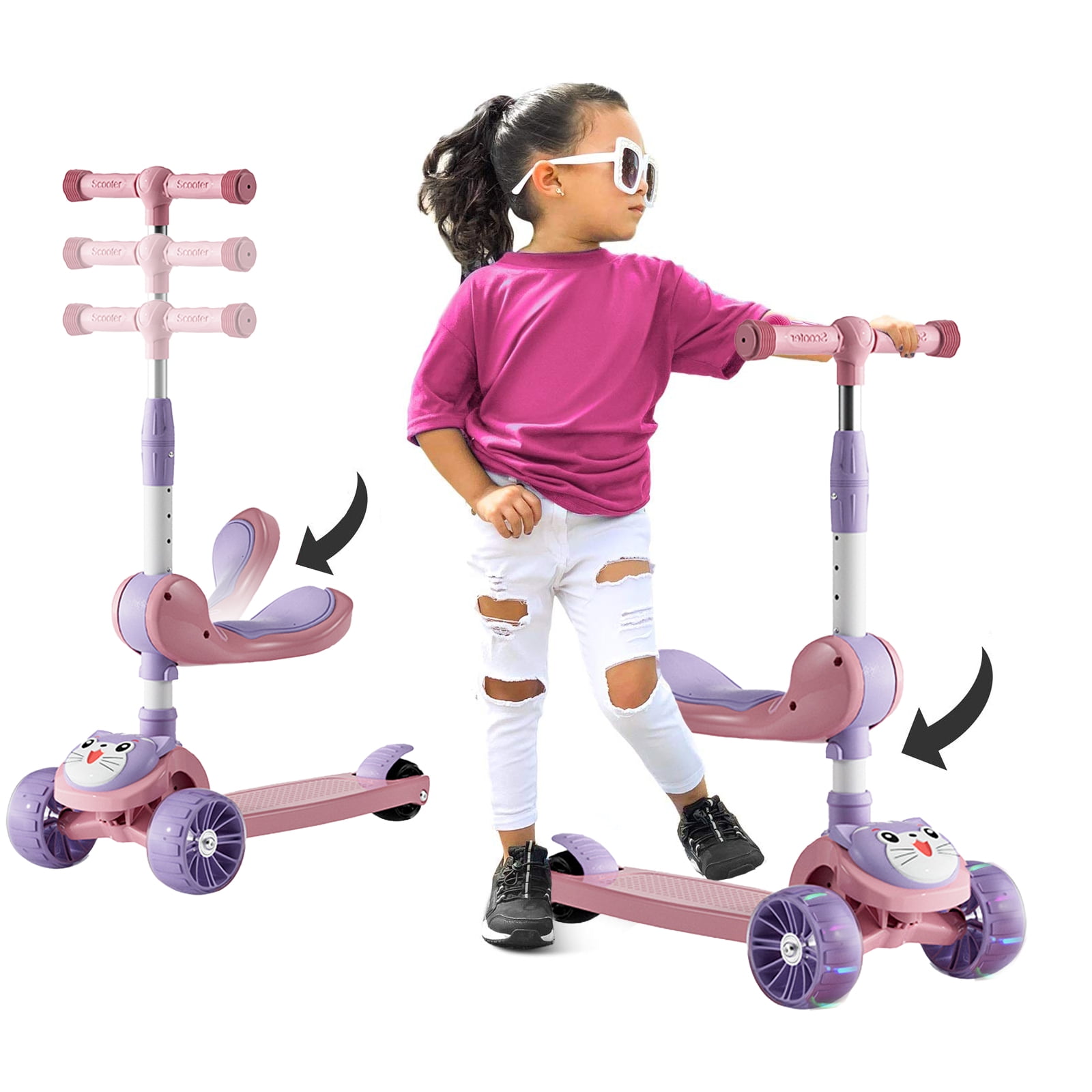 WIGACH 3 Wheel Scooters for Kids,Pink Kick Scooter for Toddlers 2-8 ...