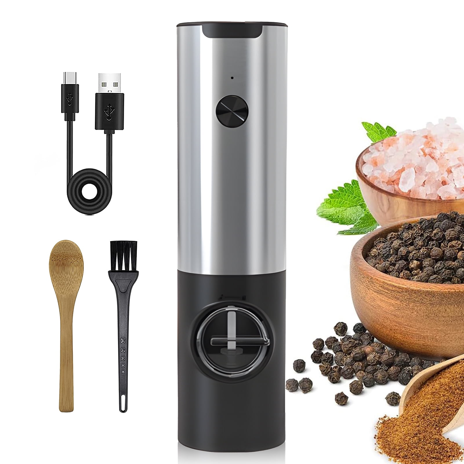 WIGACH Electric Salt and Pepper Grinder Set with LED, Stainless Steel ...