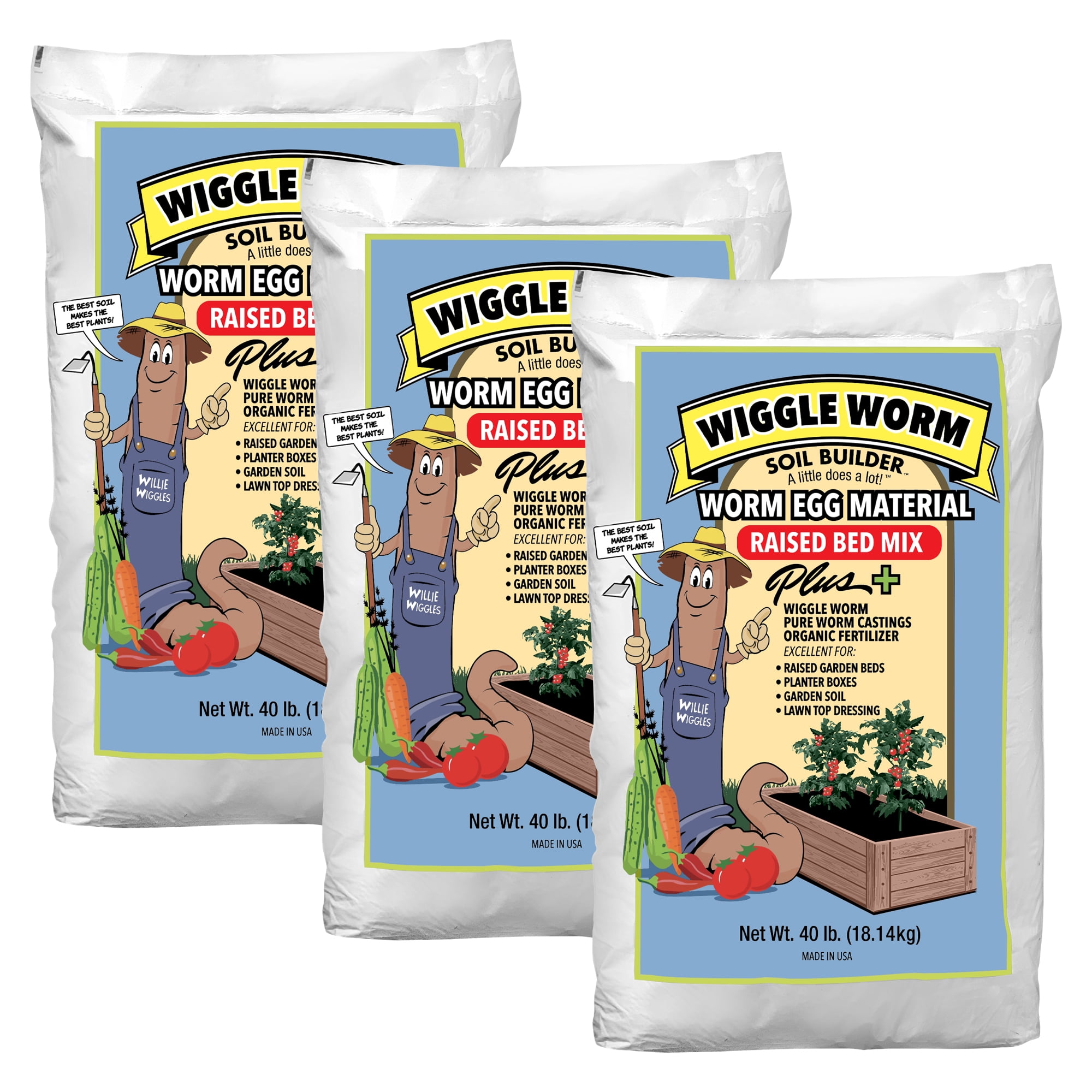 Wiggle Worm Soil Builder Worm Egg Raised Bed Mix, 40 Pound Bag, 3 Pack ...