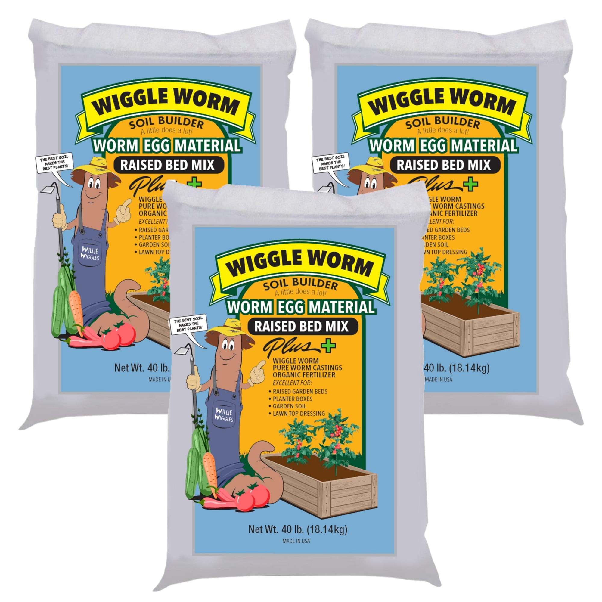 Wiggle Worm Soil Builder Worm Egg Raised Bed Mix, 40 Pound Bag, 3 Pack ...