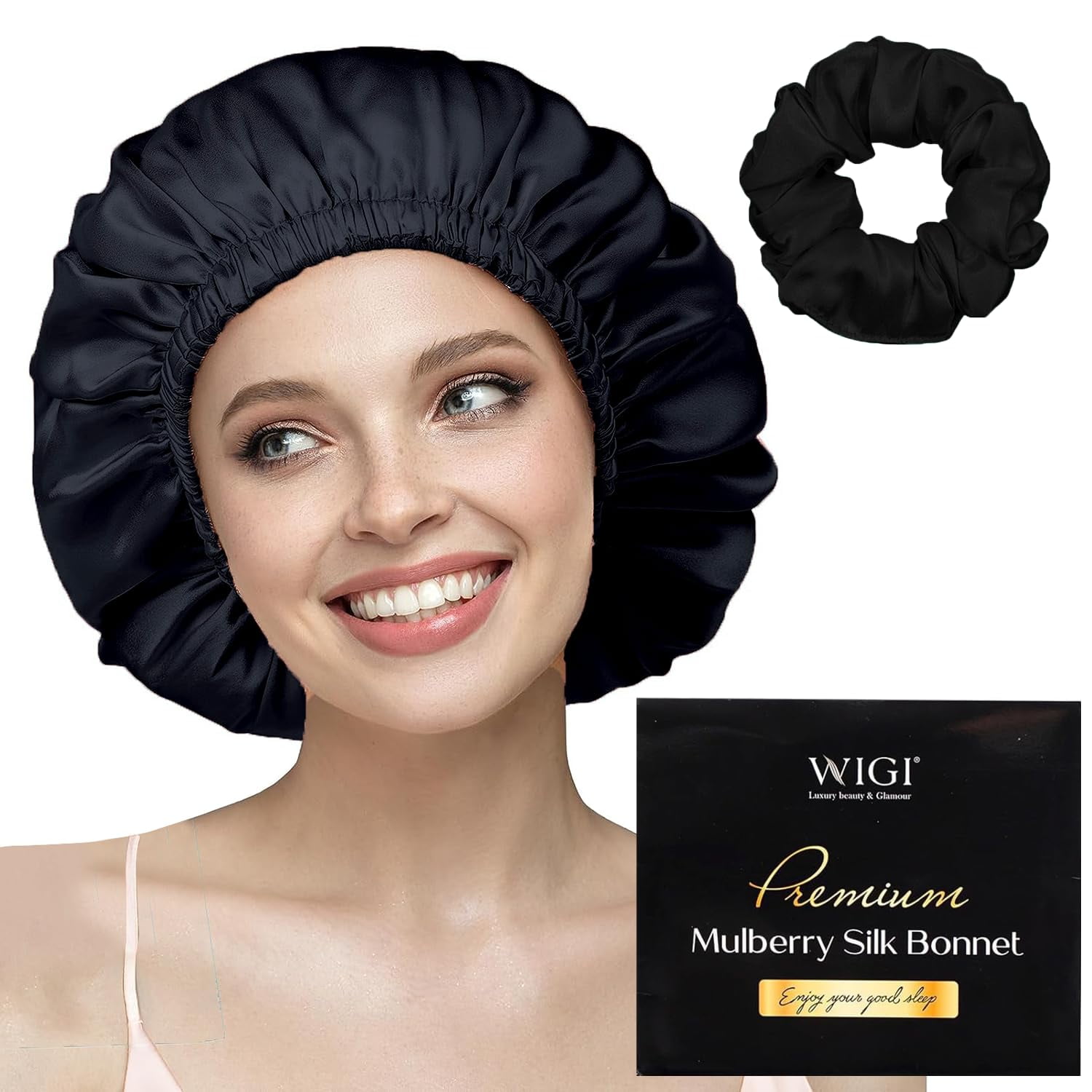 WIGI 100% Mulberry Silk Bonnet with Scrunchie Gift for Women, Silk ...