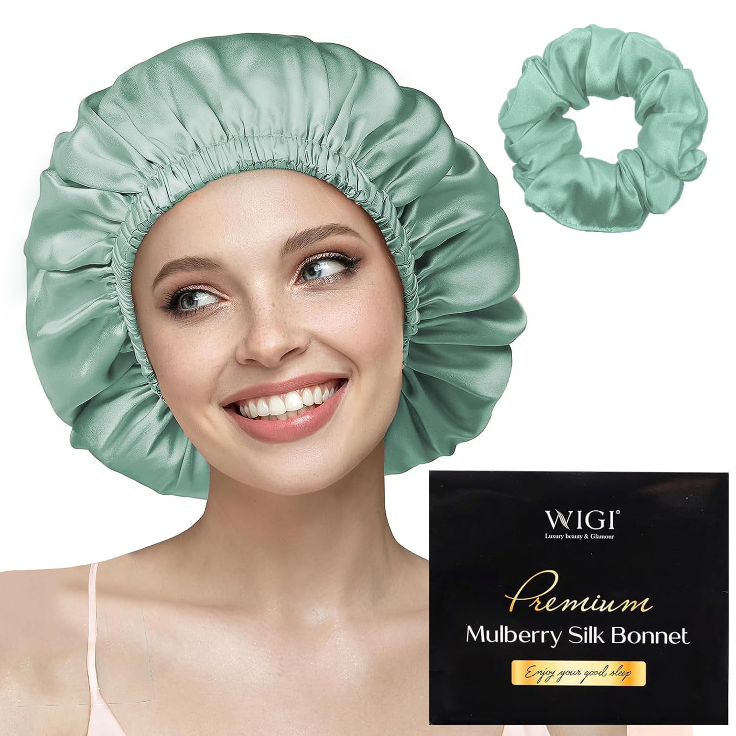 WIGI 100% Mulberry Silk Bonnet with Scrunchie Gift for Women, Silk ...