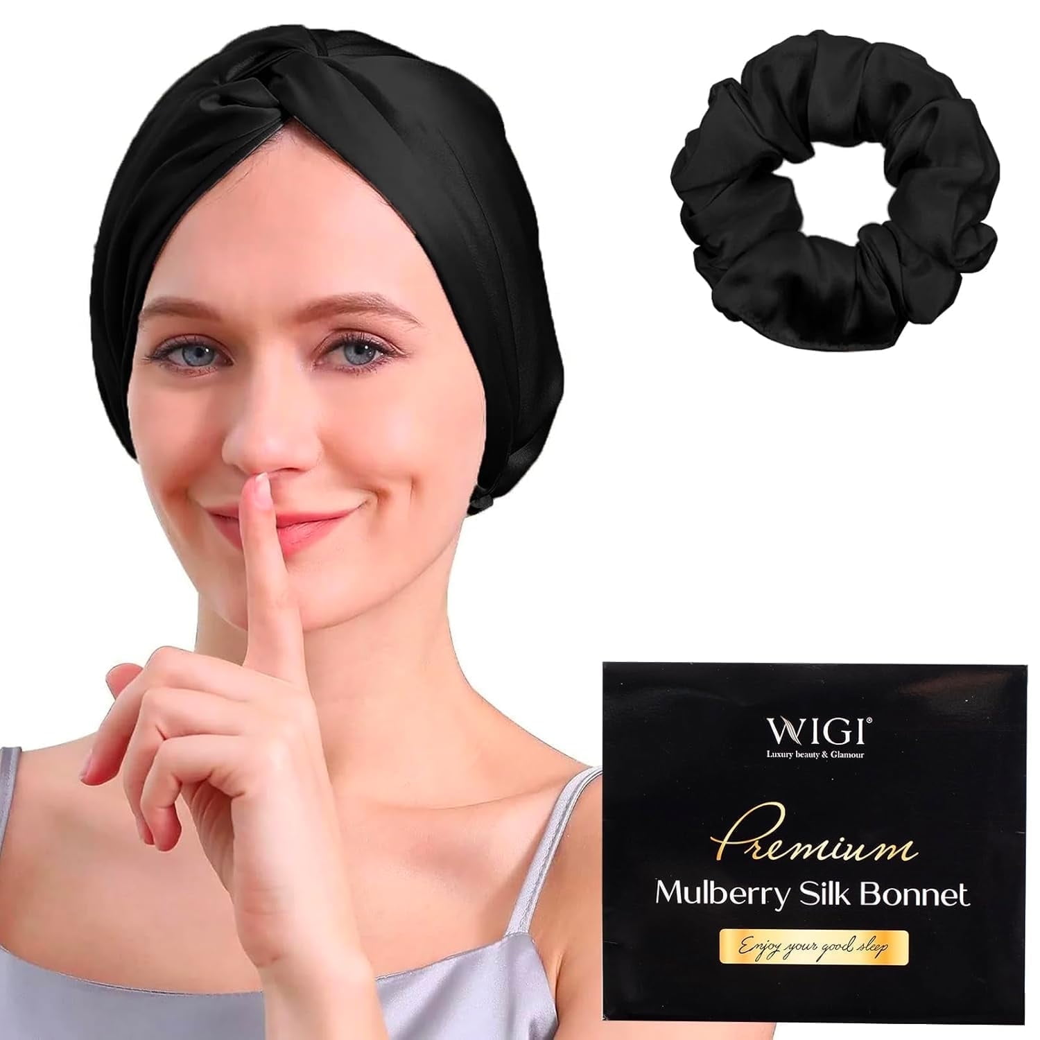 WIGI 100% Mulberry Silk Bonnet with Scrunchie Gift for Women, Silk ...