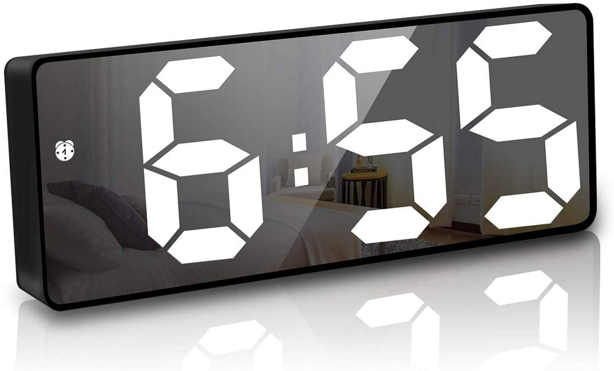 WIHE Digital Alarm Clock, 6.7 Inch LED Mirror Digital Clock Bedside ...