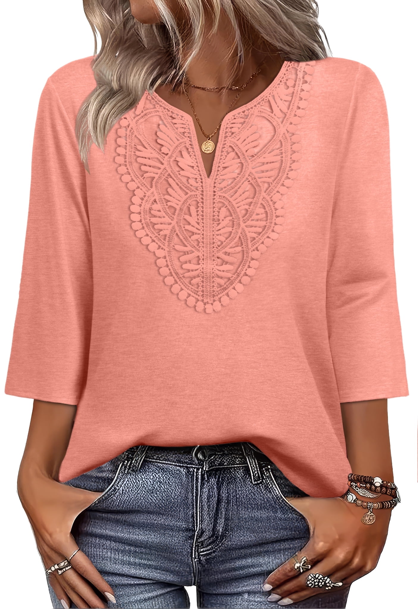 WIHOLL 3/4 Length Sleeve Summer Tops for Women Trendy Blouses V Neck ...