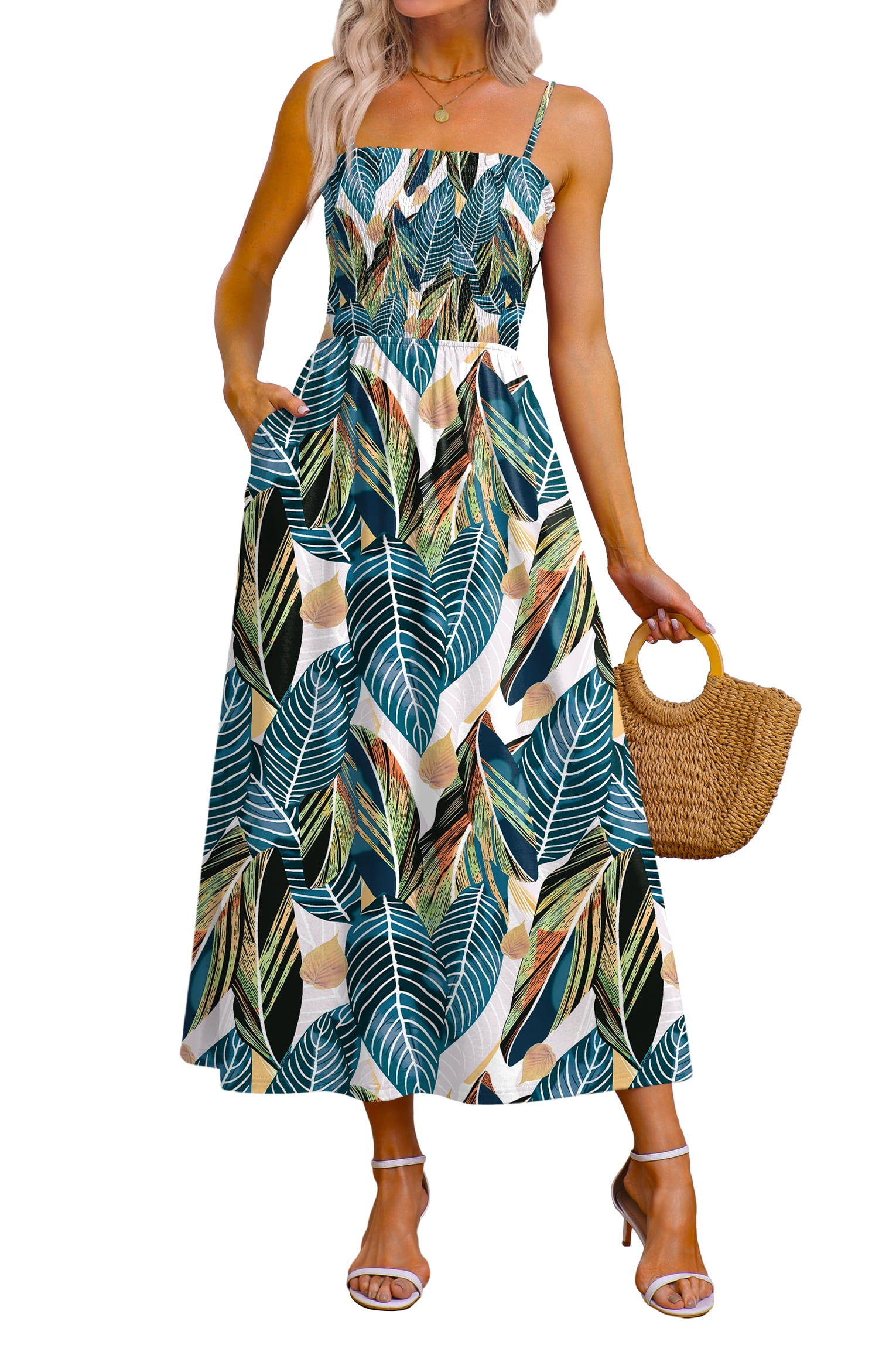 WIHOLL Maxi Dresses for Women 2026 Spaghetti Strap Flowy Boho Long ...