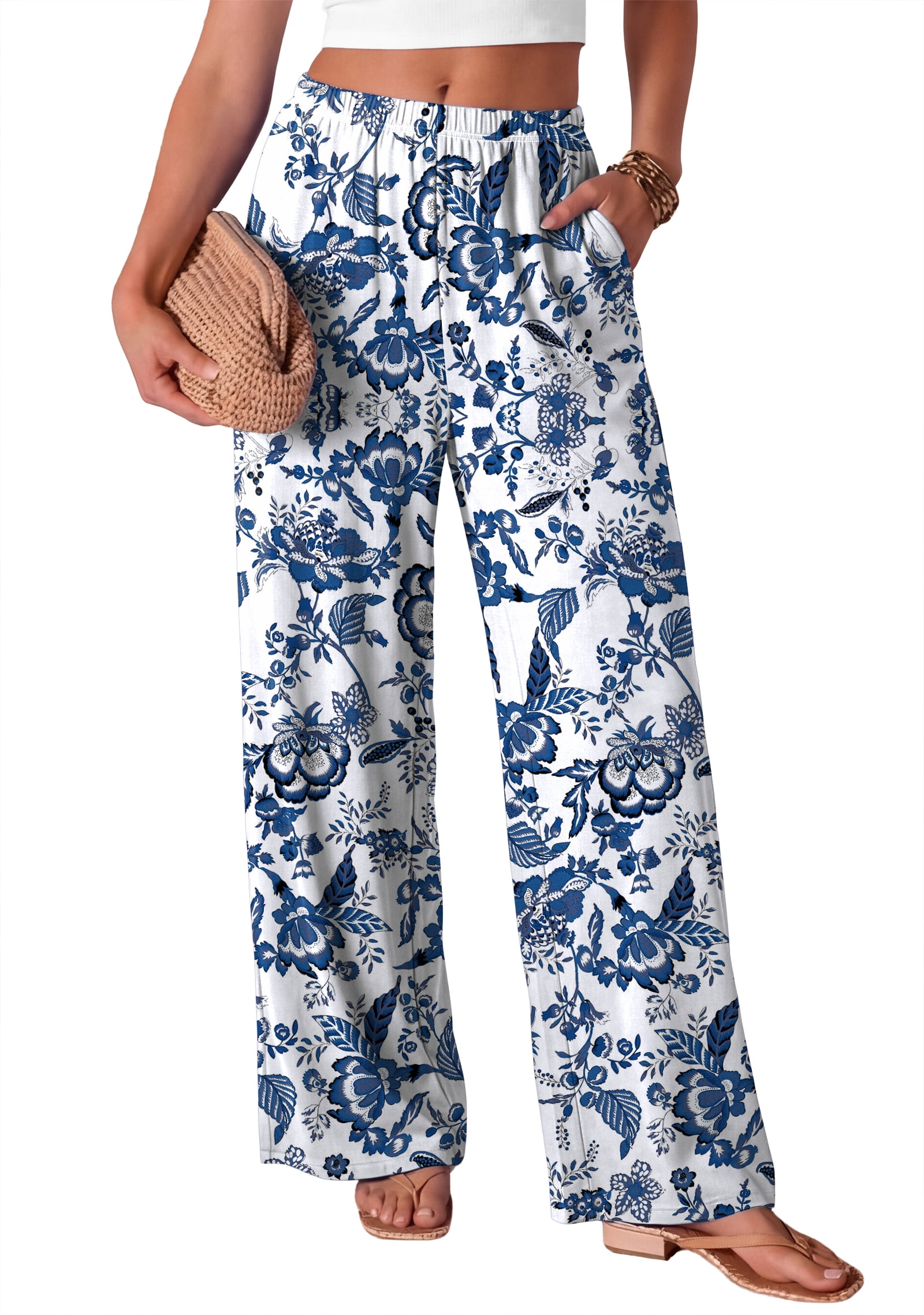 WIHOLL Pants for Women Wide Leg Pants Summer Straight Long Palazzo ...