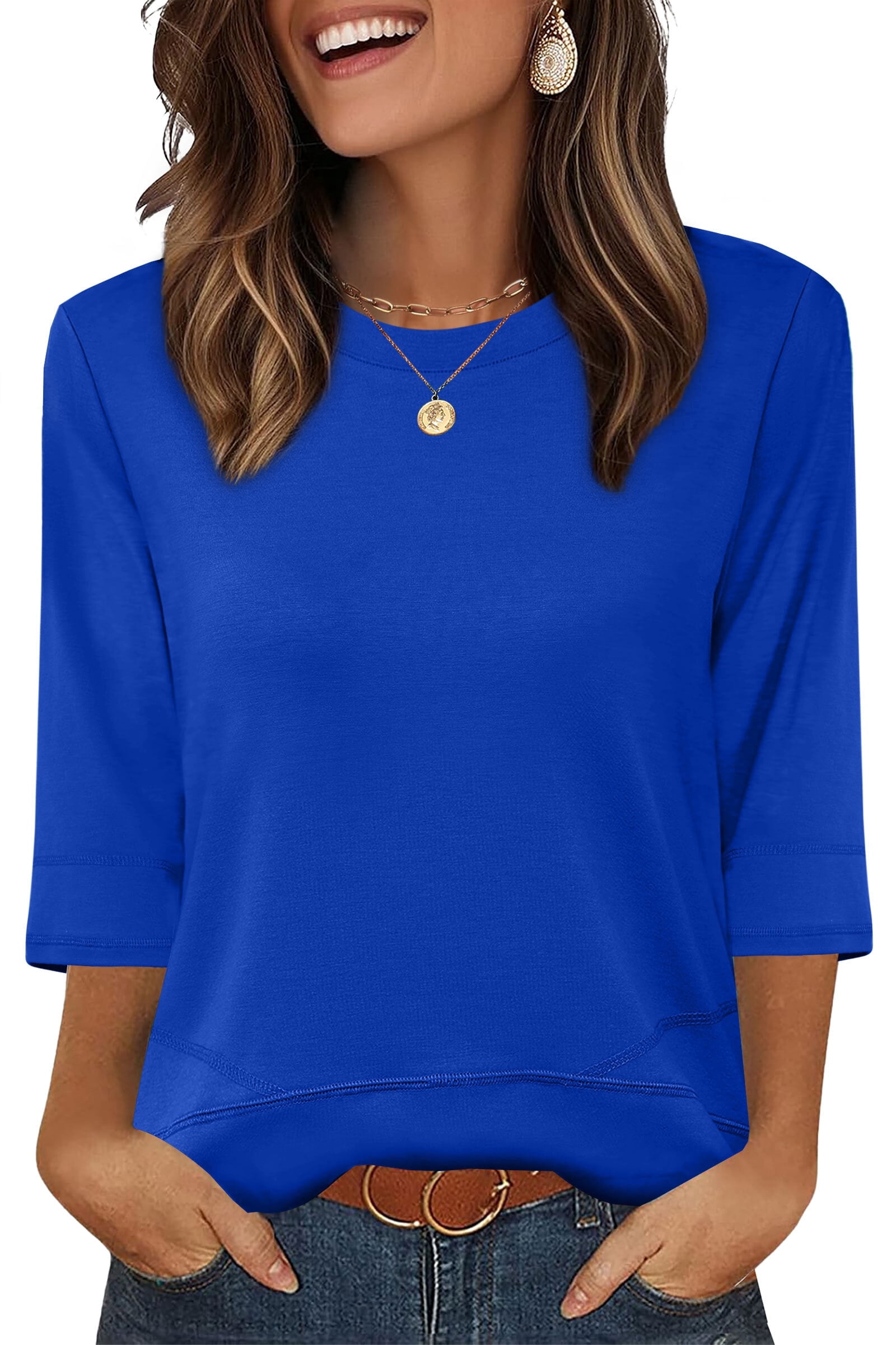 WIHOLL Womens Tunic Tops 3/4 Length Sleeve Blouses for Spring Summer ...