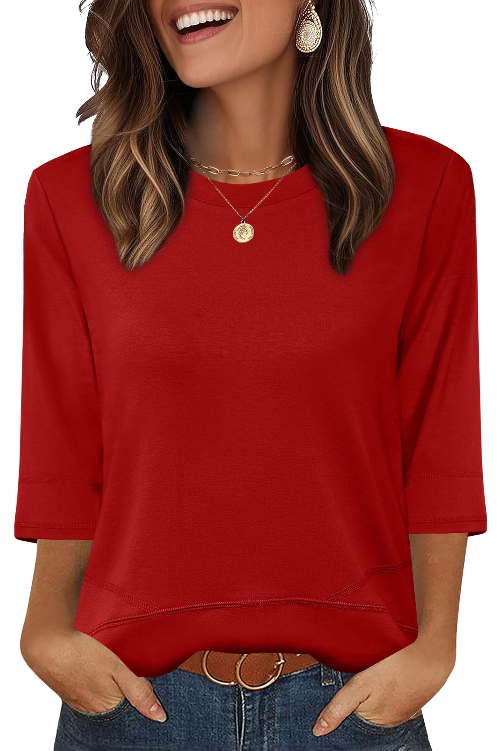 WIHOLL Womens Tunic Tops 3/4 Length Sleeve Blouses for Spring Summer ...