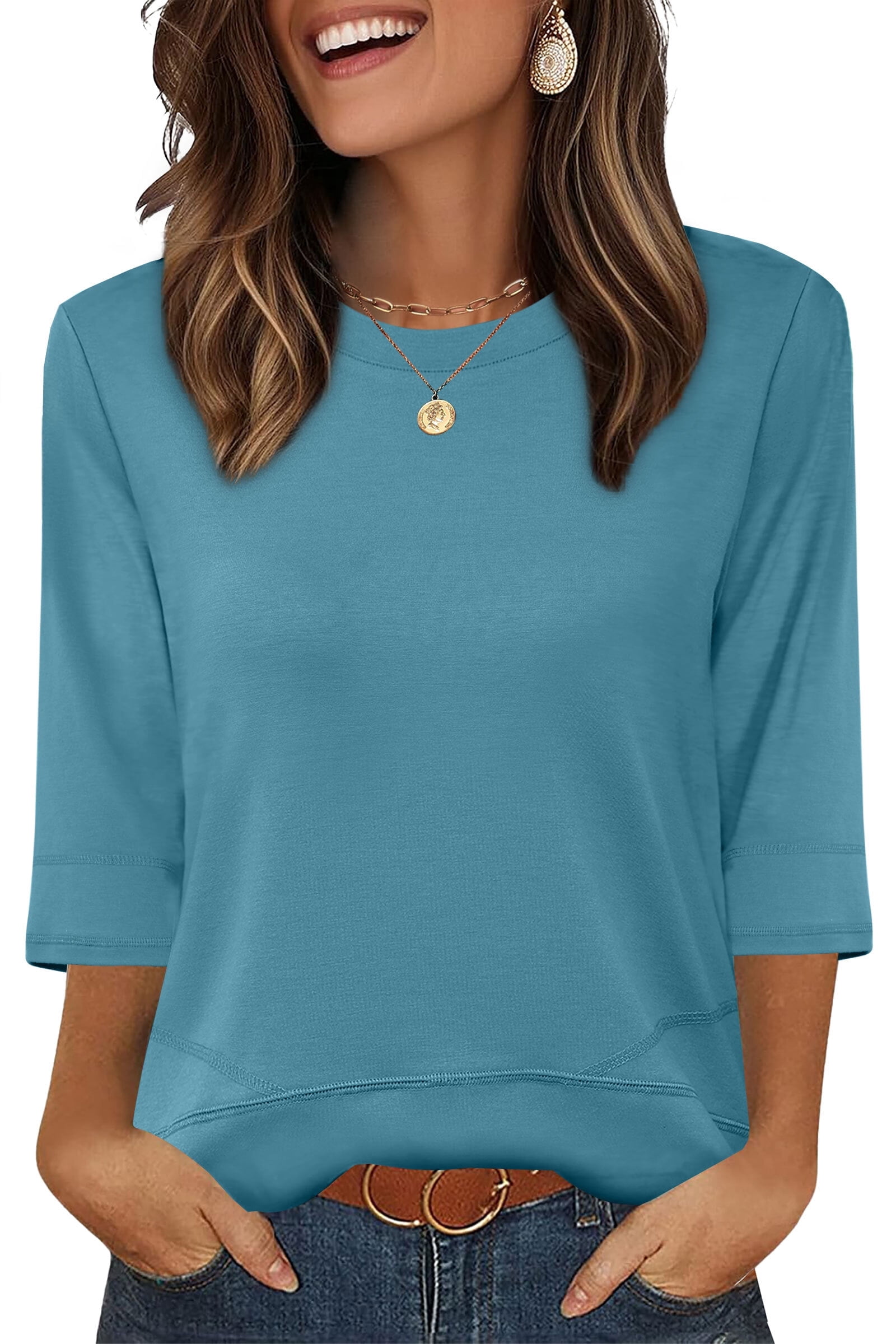 WIHOLL Womens Tunic Tops 3/4 Length Sleeve Blouses for Spring Summer ...