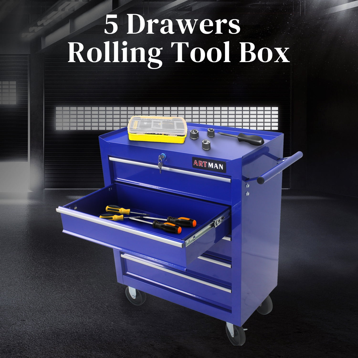 WIILAYOK Tool Storage Cabinet with Wheels, 5-Drawer Metal Tool Cart ...