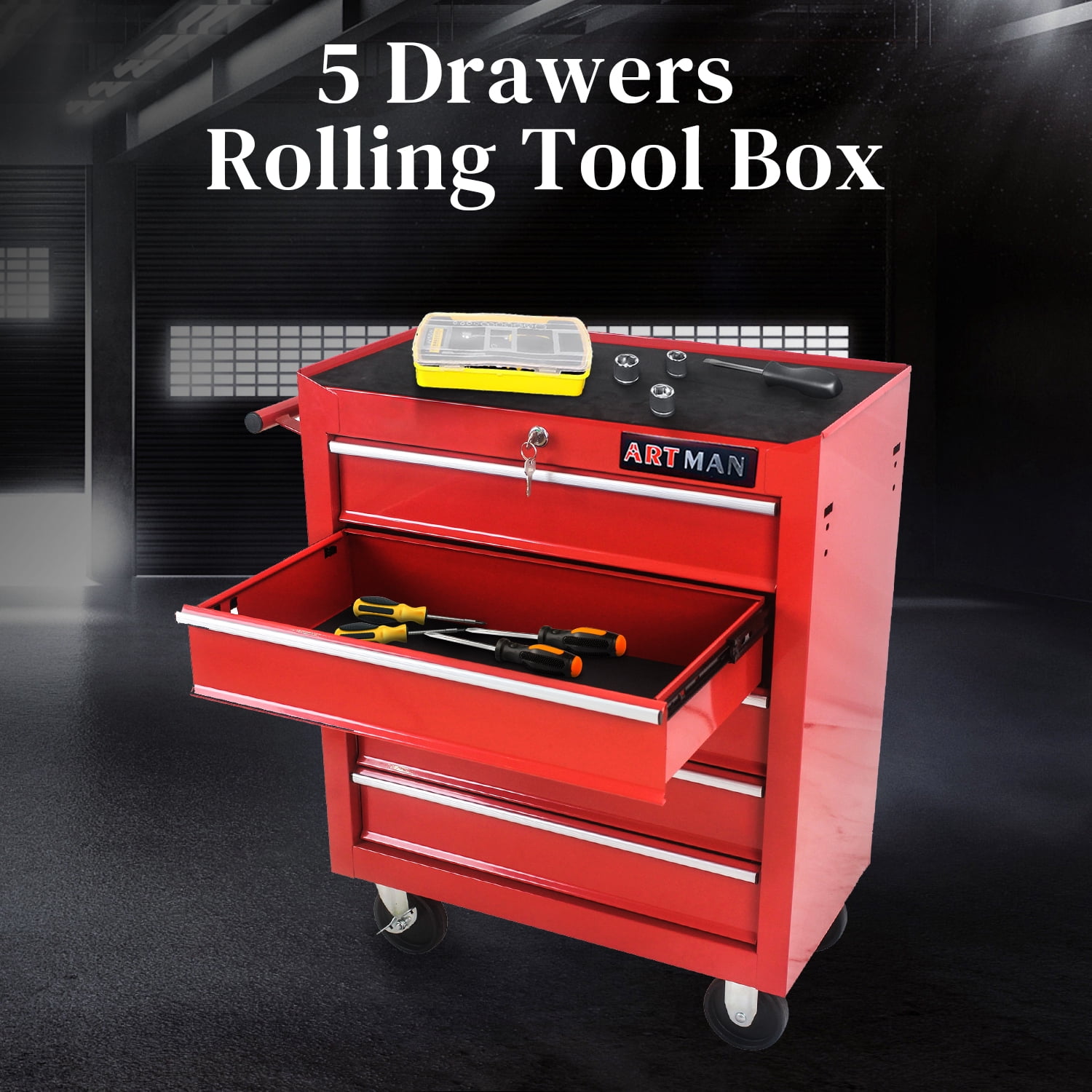 WIILAYOK Tool Storage Cabinet with Wheels, 5-Drawer Metal Tool Cart ...