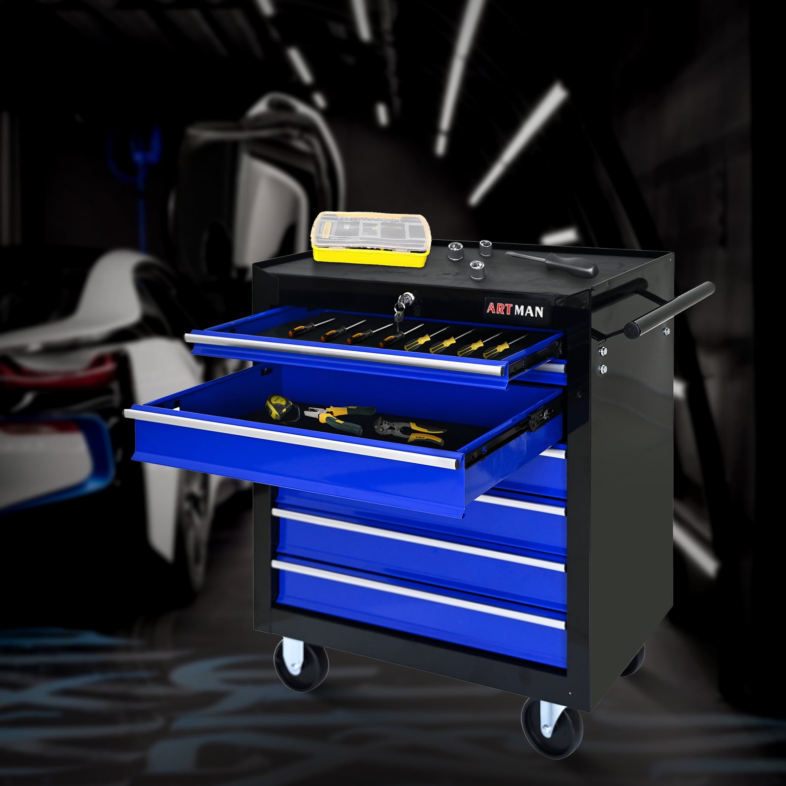 WIILAYOK Tool Storage Cabinet with Wheels, 7-Drawer Metal Tool Cart ...