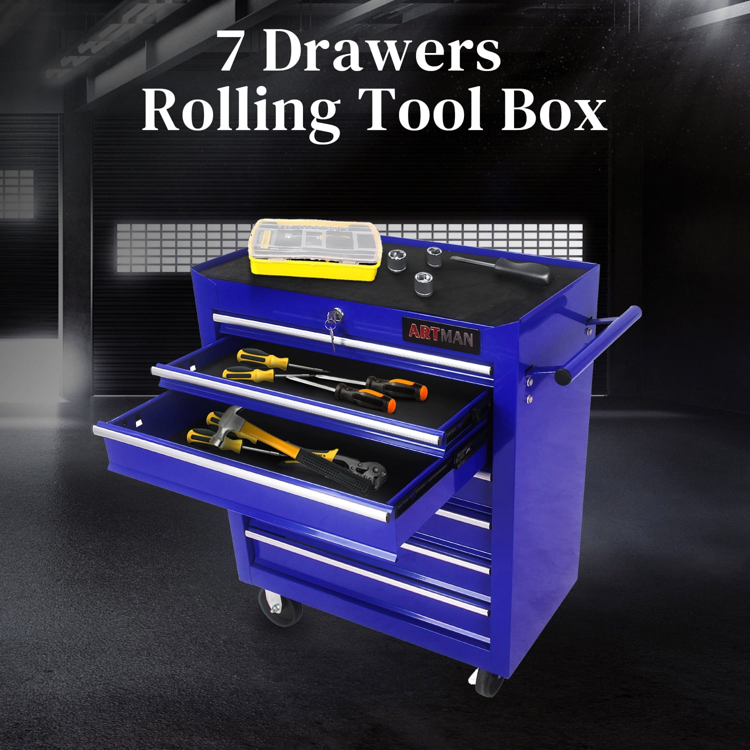 WIILAYOK Tool Storage Cabinet with Wheels, 7-Drawer Metal Tool Cart ...