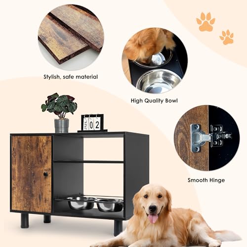 WIIS' IDEA Dog Feeding Station with Storage Cabinet, Dog Food Storage ...