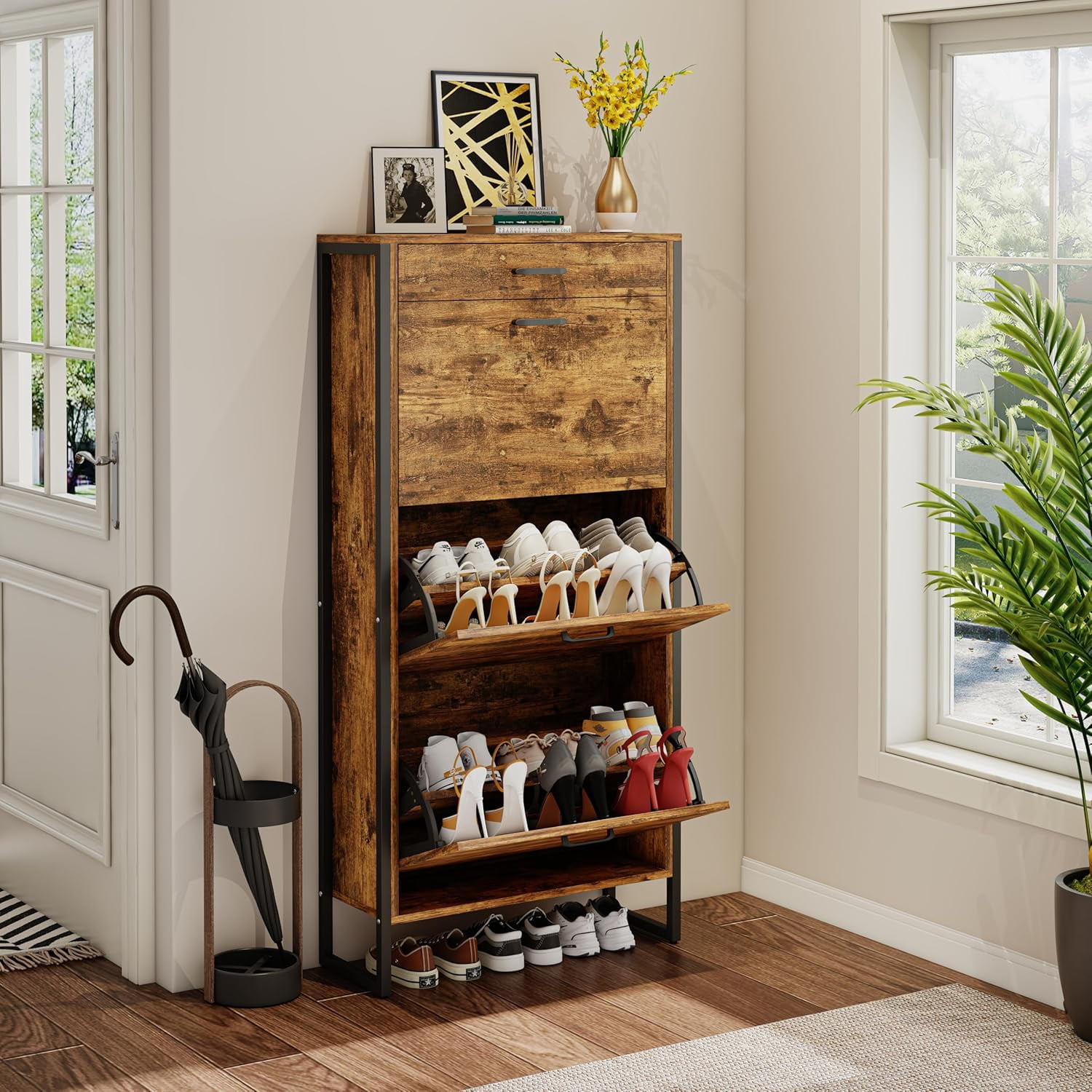 WIIS' IDEA Shoe Storage Cabinet with DrawersOpen Storage & Storage ...