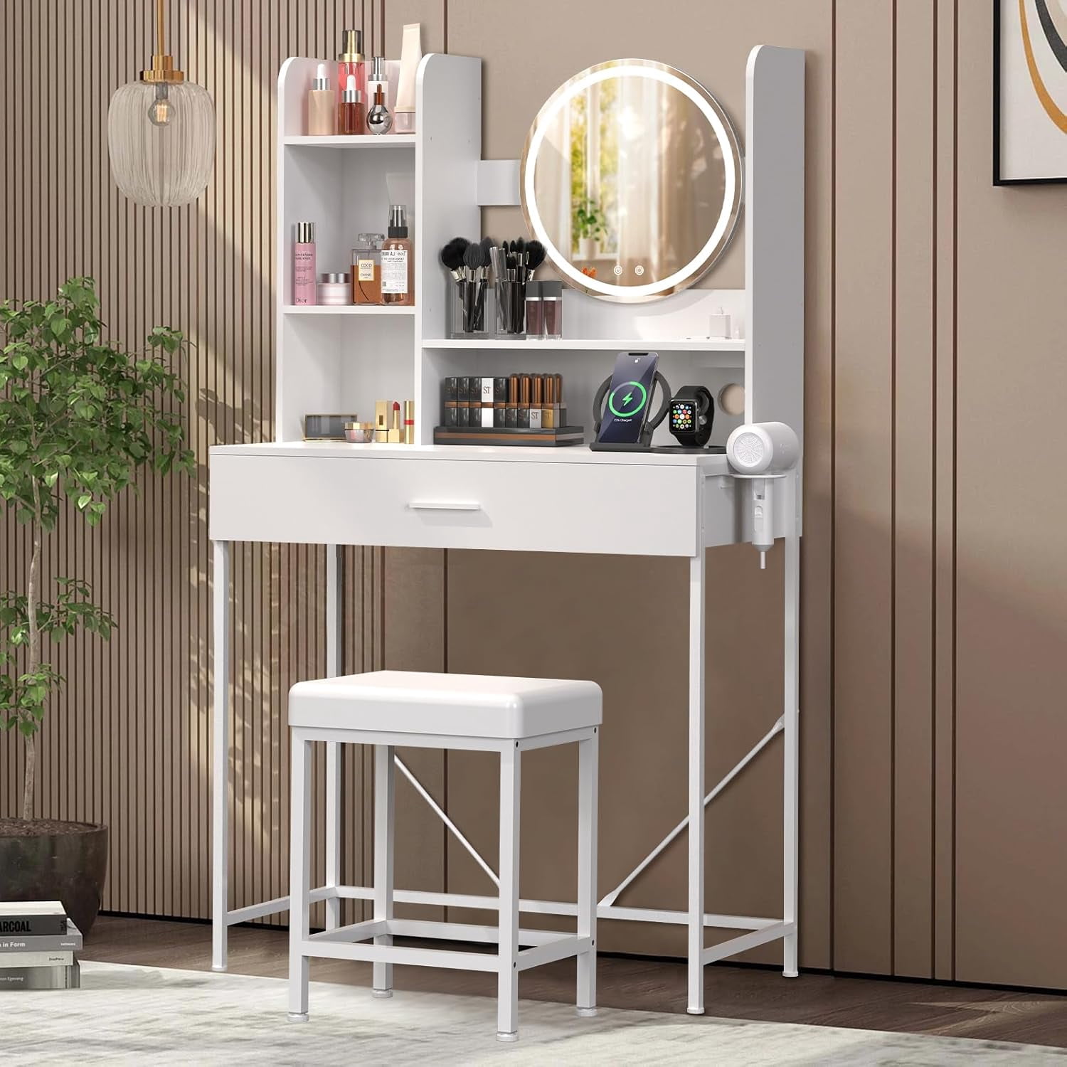 WIIS' IDEA Small Vanity,Vanity Desk with Mirror and LED Lights,36 ...