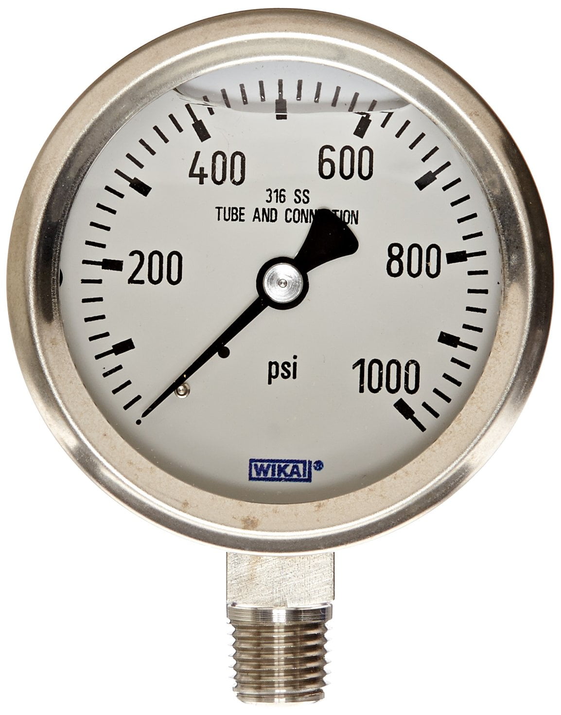 WIKA 9833515 Industrial Pressure Gauge, Refillable, Stainless Steel 316L Wetted Parts, 2-1/2 ...