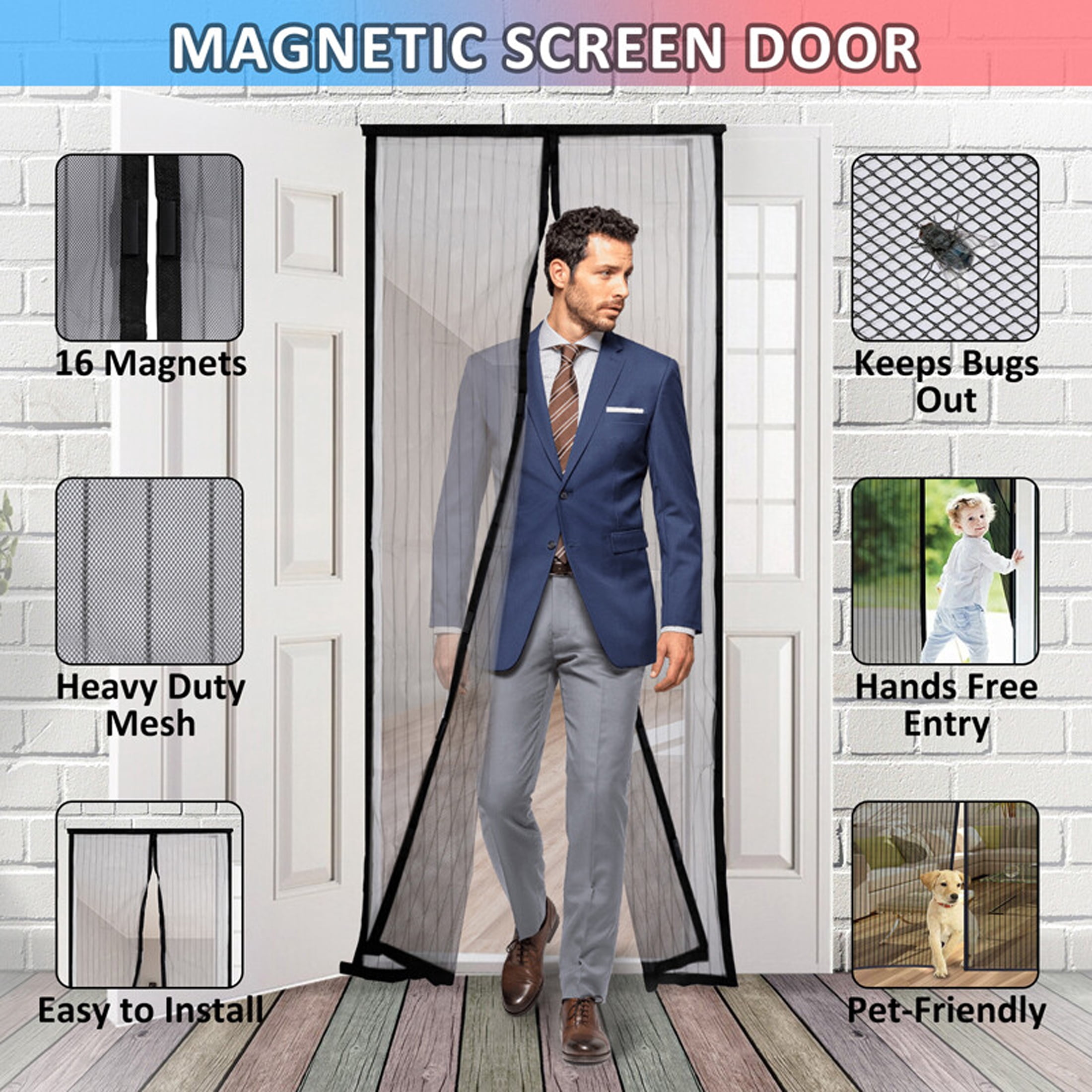 WIKCOVER Magnetic Mosquito Door Curtain 83x39 inches with Mesh Screen ...