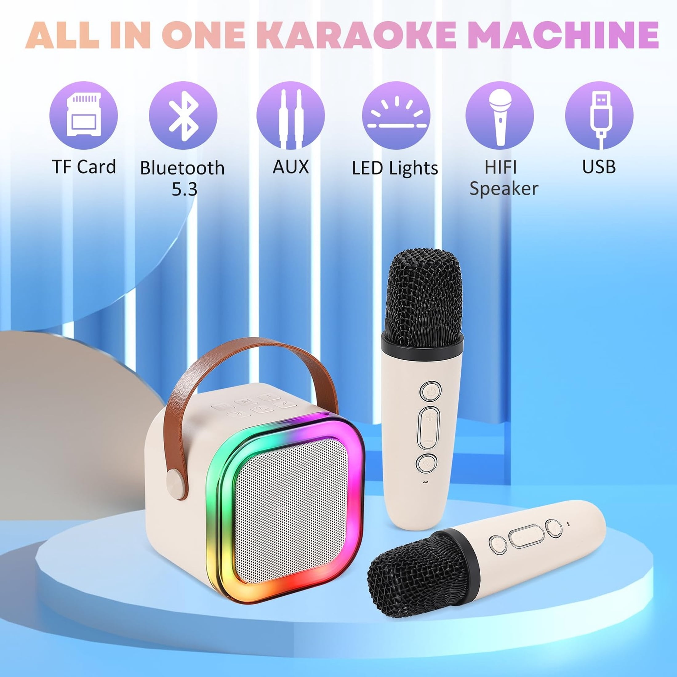 WIKCOVER Mini Karaoke Machine Speaker with 2 Wireless Microphones for ...
