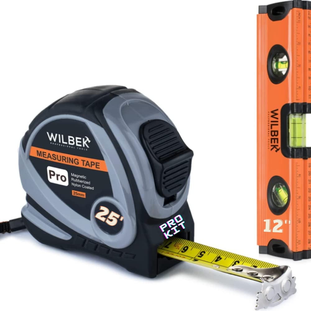 WILBEK 25 Ft Measuring Tape Retractable Set with 12" Heavy-Duty ...