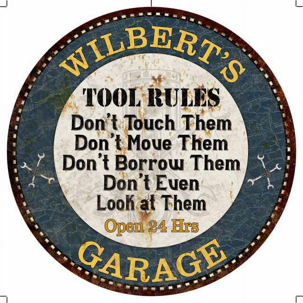 WILBERT'S Garage Rules 14" Round Metal Sign Garage Wall Decor ...