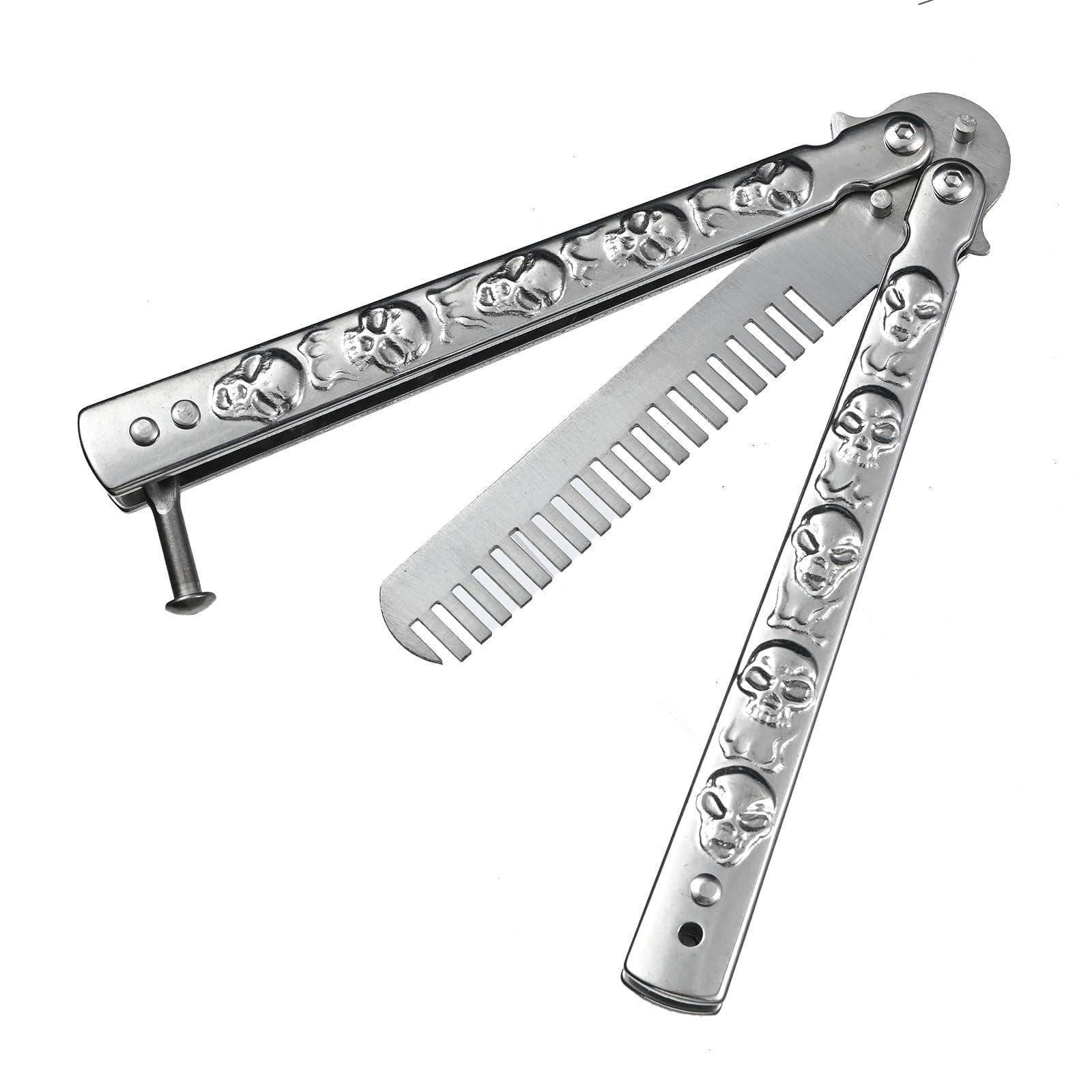 WILD TACTICAL Foldable Slivery Skull Handle Combs Stainless Steel ...