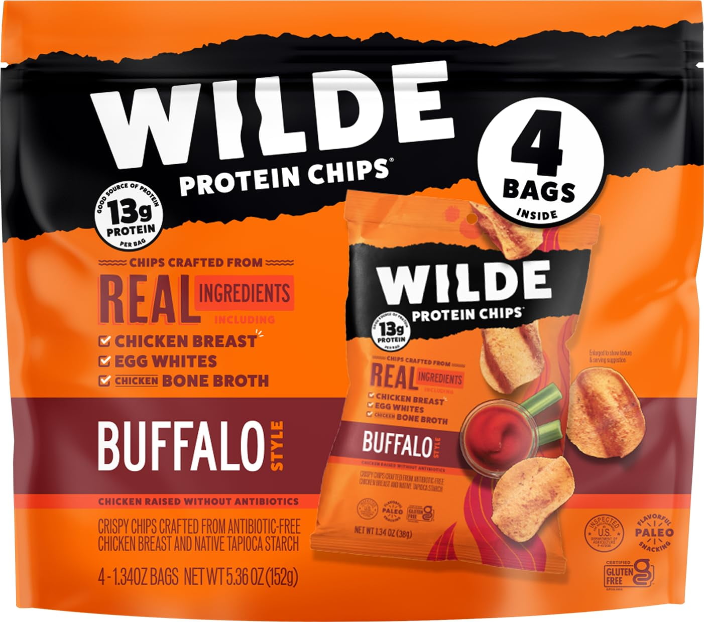 WILDE BRANDS Buffalo Chicken Protein Chips TVS1 Multipack, 5.36 OZ ...