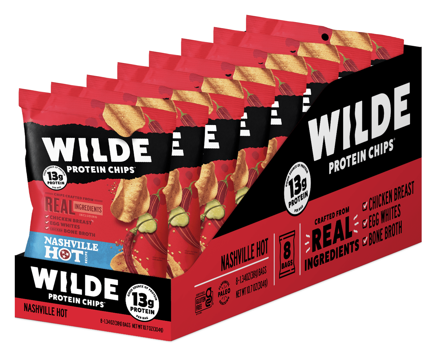 WILDE Protein Chips Spicy Nashville Hot Snacks, 1.34oz (8-1.34oz ...