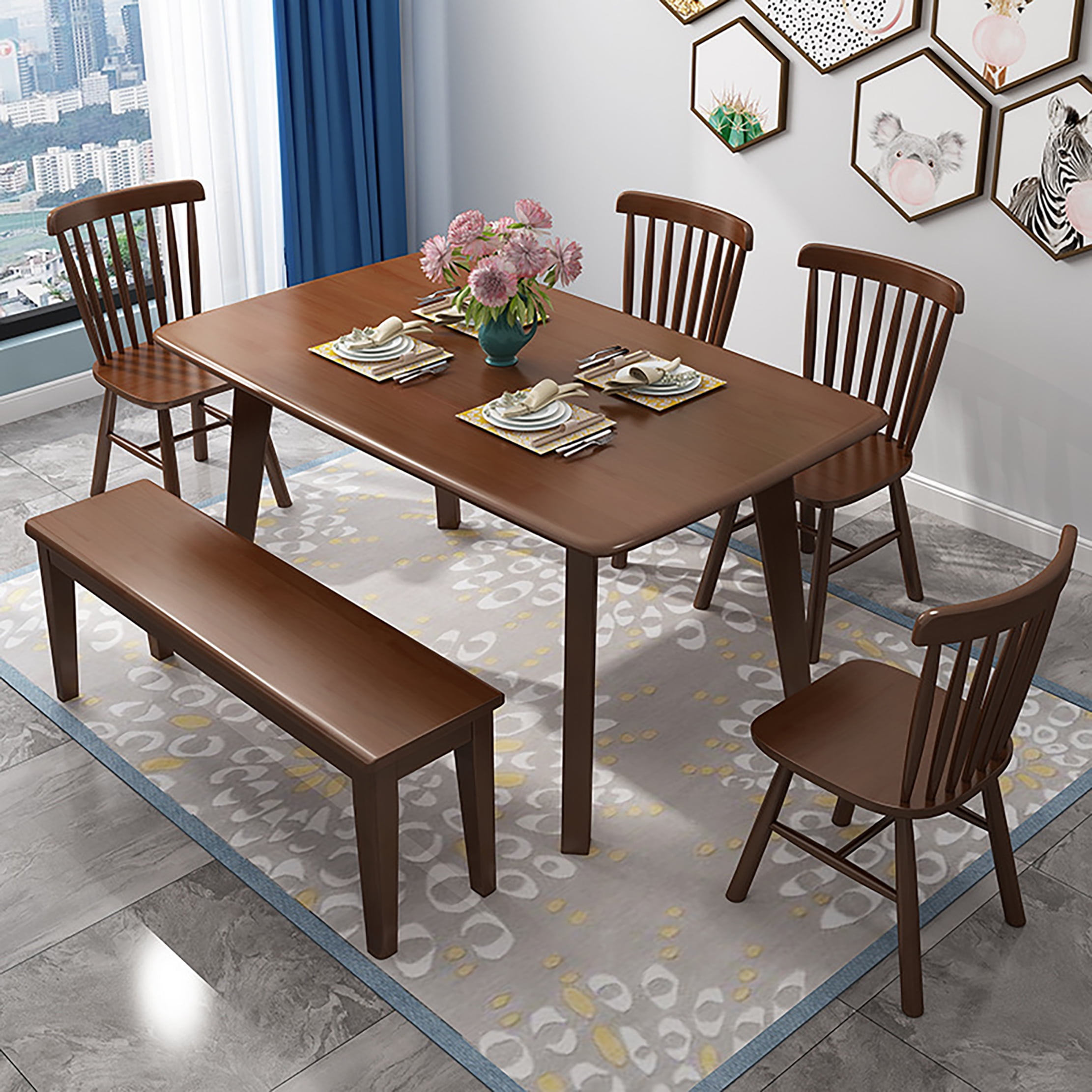 WILK 100% Natural Solid Oak Dark Wood Bench Farmhouse Dining Bench ...