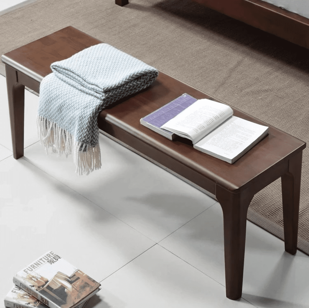 WILK 100% Natural Solid Oak Dark Wood Bench Farmhouse Dining Bench ...