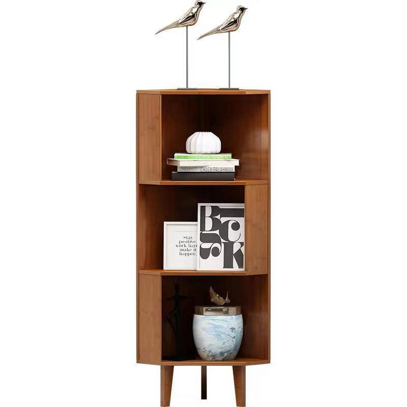 WILK 3-Tier Corner Bookshelf Bamboo Corner Bookcase, 45.3 Inch Tall ...