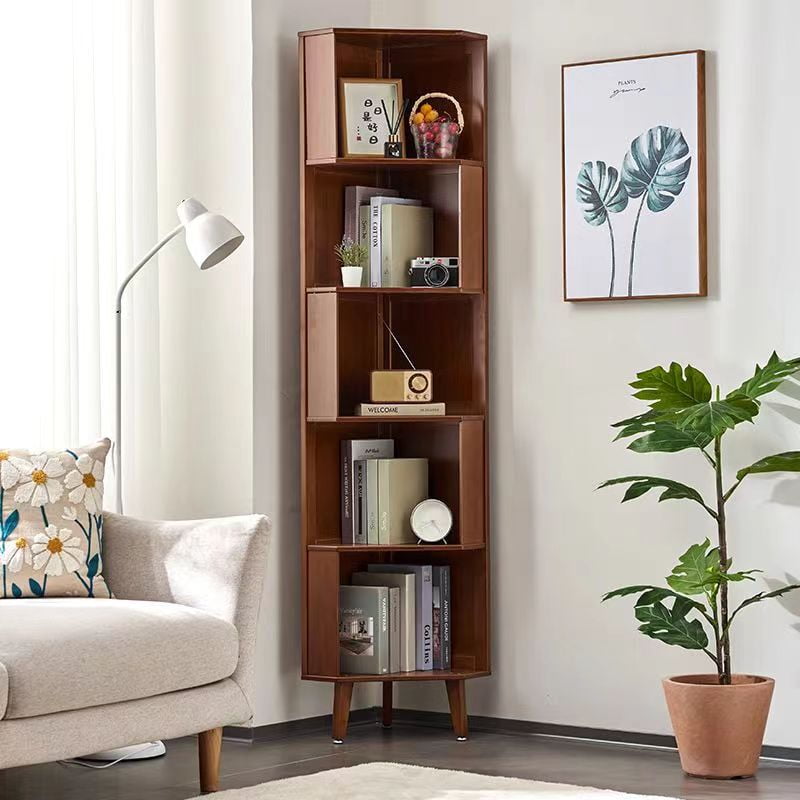 WILK 5-Tier Corner Bookshelf Bamboo Corner Bookcase, 71.5 Inch Tall ...