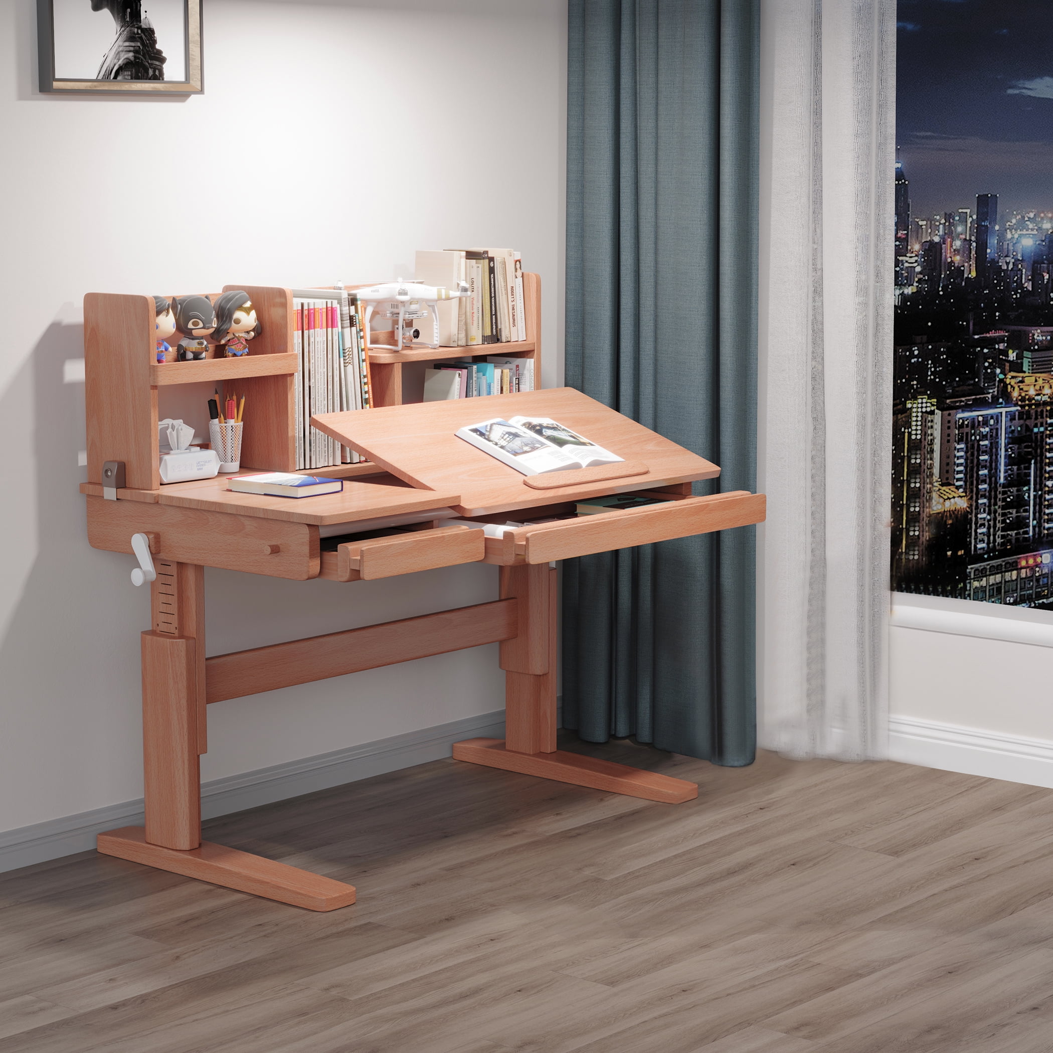 WILK Ergonomic Kids Desk Beech 100% Kids Table with Drawer and ...